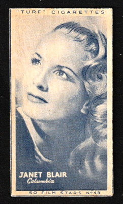 Tobacco Card, Carreras, Turf, Film Stars, 1947, JANET BLAIR , #43, Vg+ ...