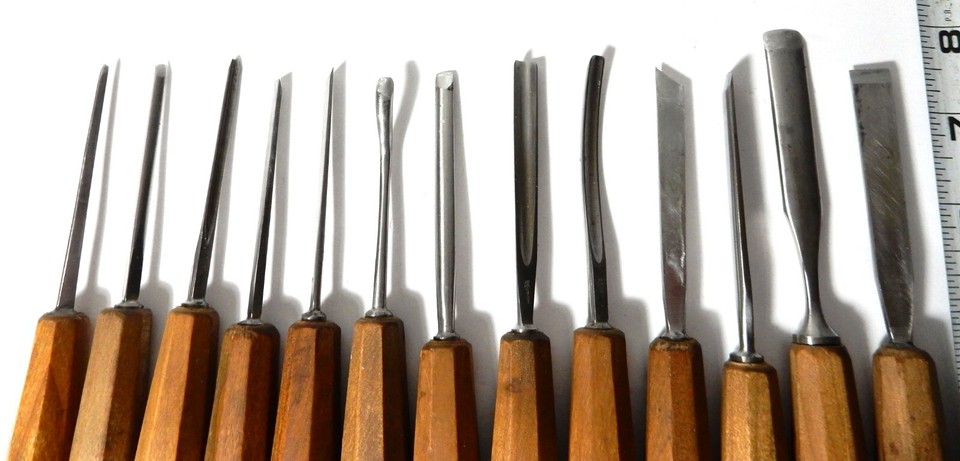 13 VINTAGE HENCKLES GERMANY WOOD CARVING GOUGES CHISELS | eBay