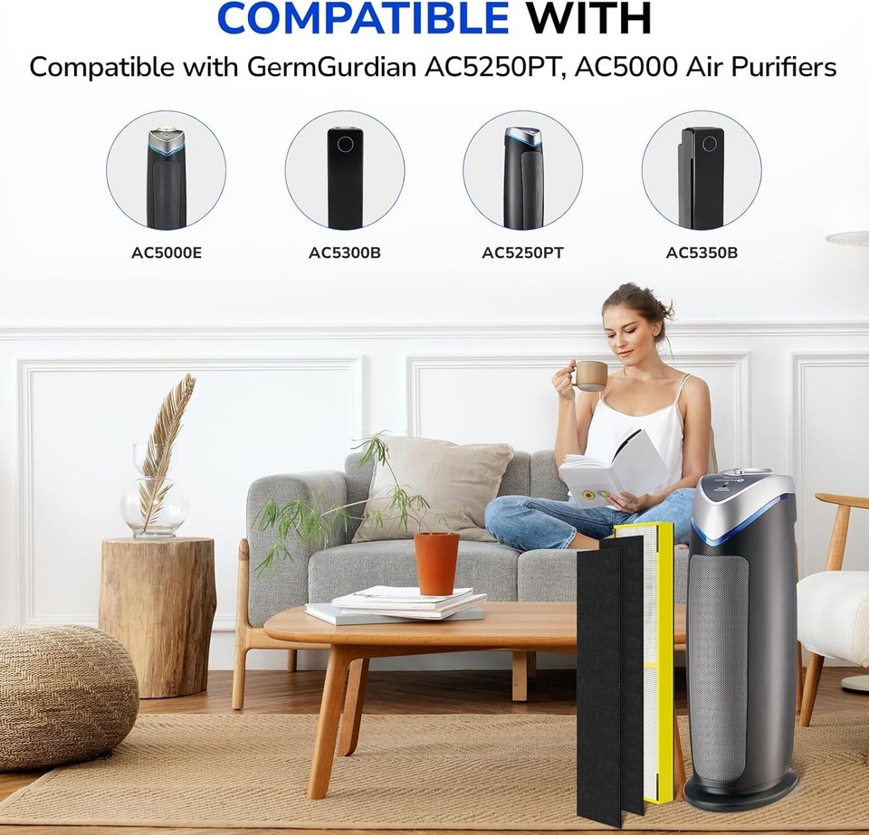 FLT5000 HEPA Filter C For GermGuardian, 2x True HEPA Filter+4x Carbon ...