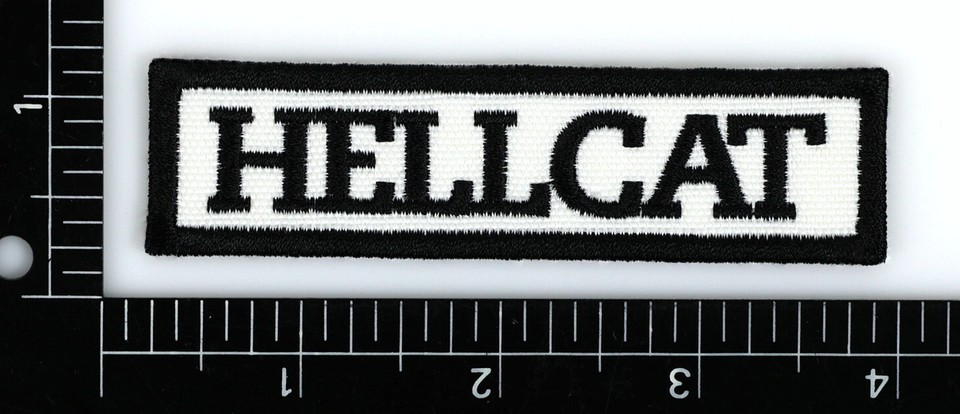 Hellcat Embroidered Patch Ivory/Black Iron-On Sew-On Jacket Shirt Hat Backpack | eBay