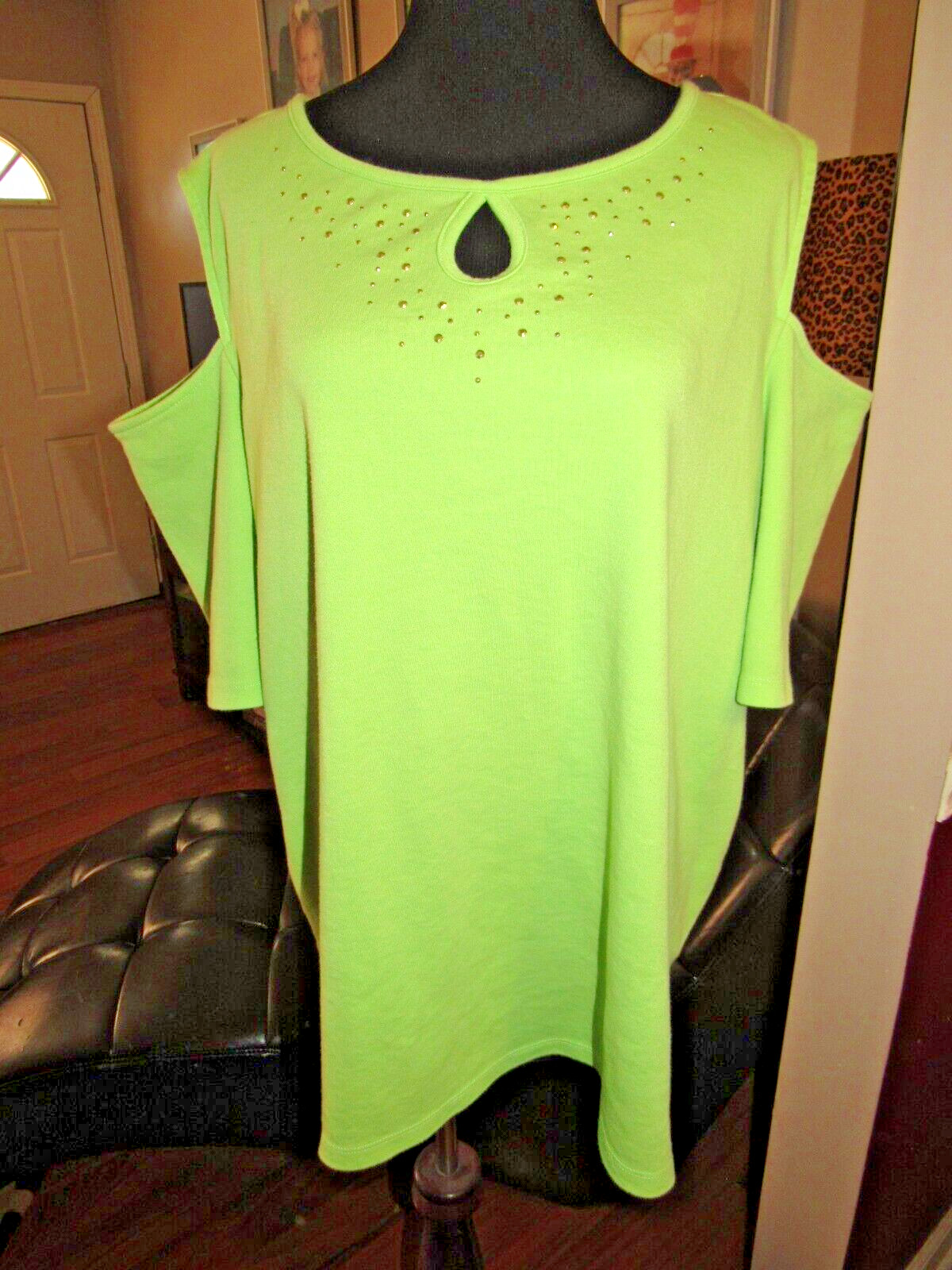 Quacker Factory Keyhole Neck Cold Shoulder Knit Top -… - Gem