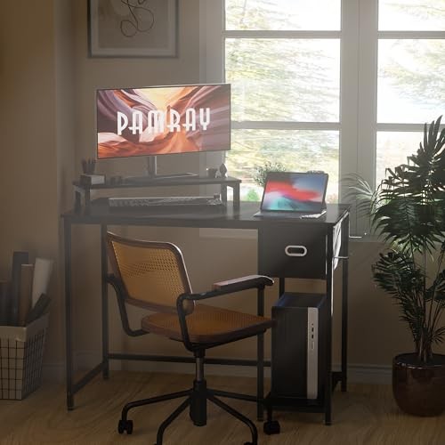 39 Inch Computer Desk with Monitor Stand and Storage Drawer for Bedroom ...