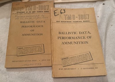 1948 9-1907, 1944 9-1907 Ballistic Data Performance Of Ammunition ...