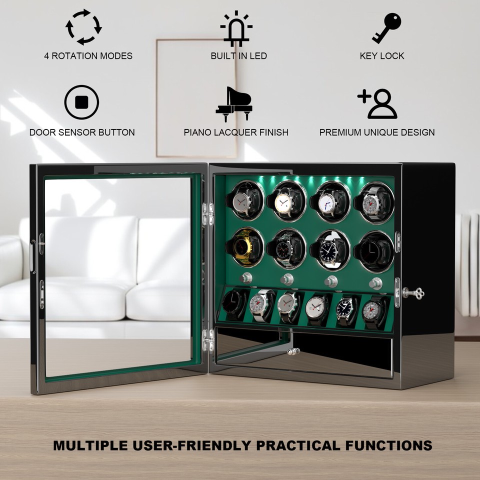 New Compact LED Automatic 8 Watch Winder With 6 Watches Display Storage ...