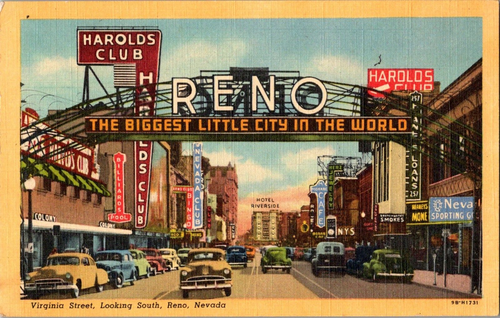 Postcard Virginia Street Reno Nevada Biggest Little City Linen ...