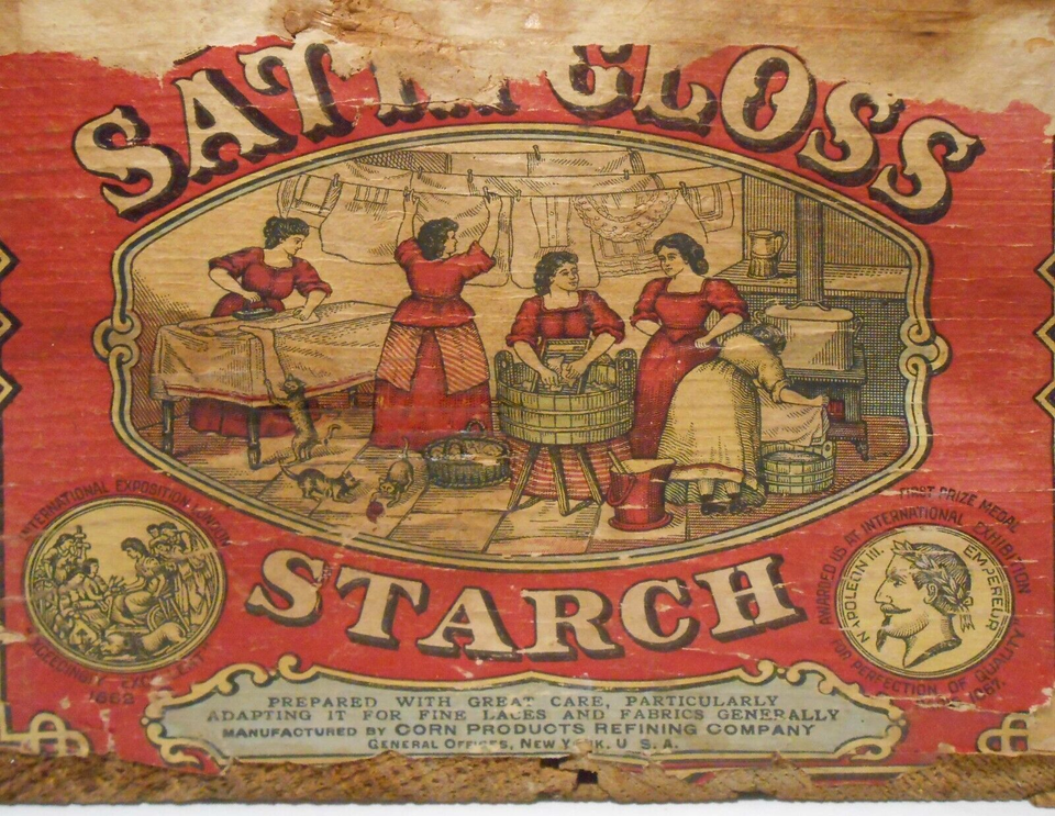 DURYEAS SATIN GLOSS STARCH EARLY 20TH C ANTIQUE INK STMPD/PAPER LBLD SM ...