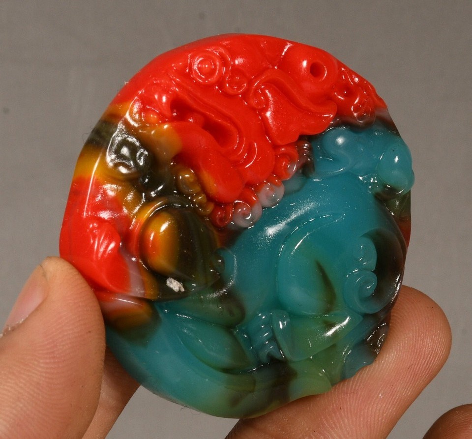 5CM Jade geschnitzt Fengshui Dragon Beast Kilin Qilin Einhorn Amulett ...