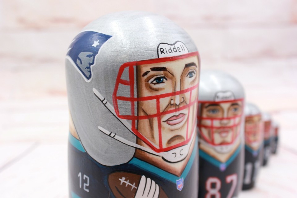 New England Patriots Tom Brady NFL Sport Hand Painted Wooden Nesting ...