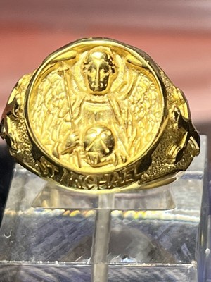 Catholic Angel Sterling Silver Ring Michael Sz 13 & 19 Grams 925 Gold ...
