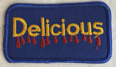 Delicious Dripping Blood Patch Blue Background Gold Letters Red Blood ...