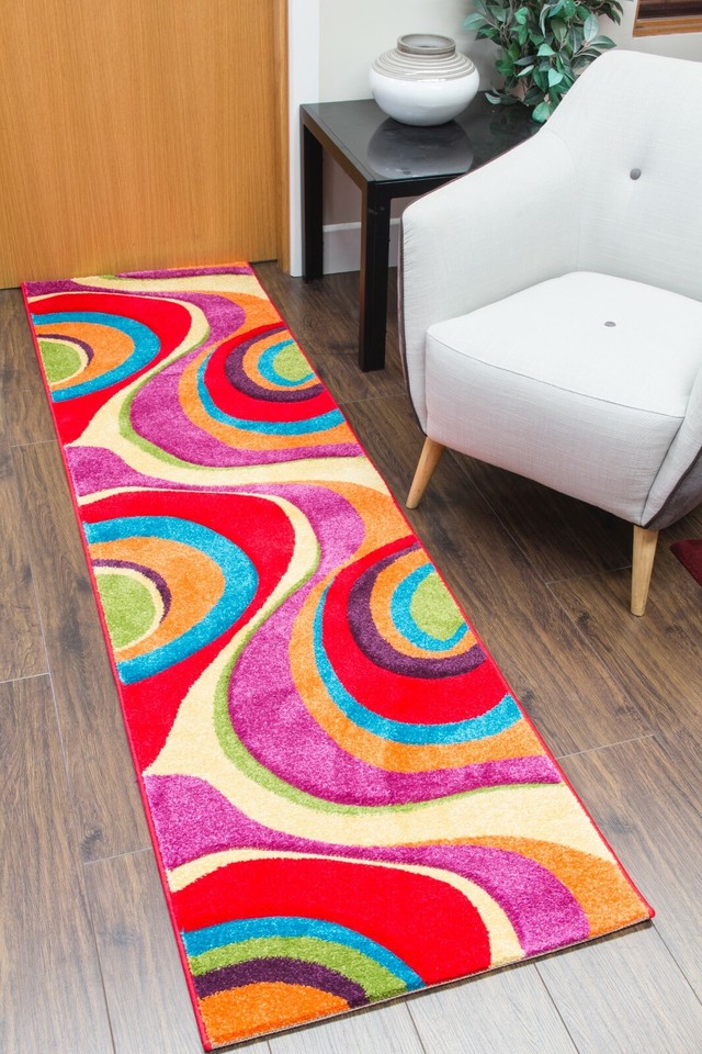 Multi Coloured Rugs Runners Carpet Rainbow Design Mat Hand Carved ...