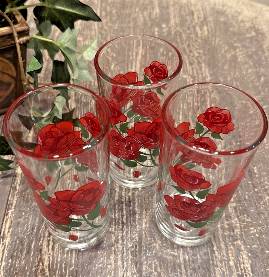 Crisa Red Roses Highball Glasses Set of 3 Vintage Crisa Libbey ...