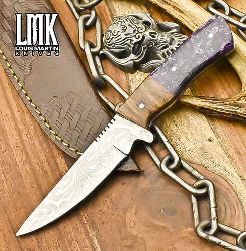 LMK Custom Skinner Knife AUS-8 Steel Corain Wooden Bolster Sports Best ...