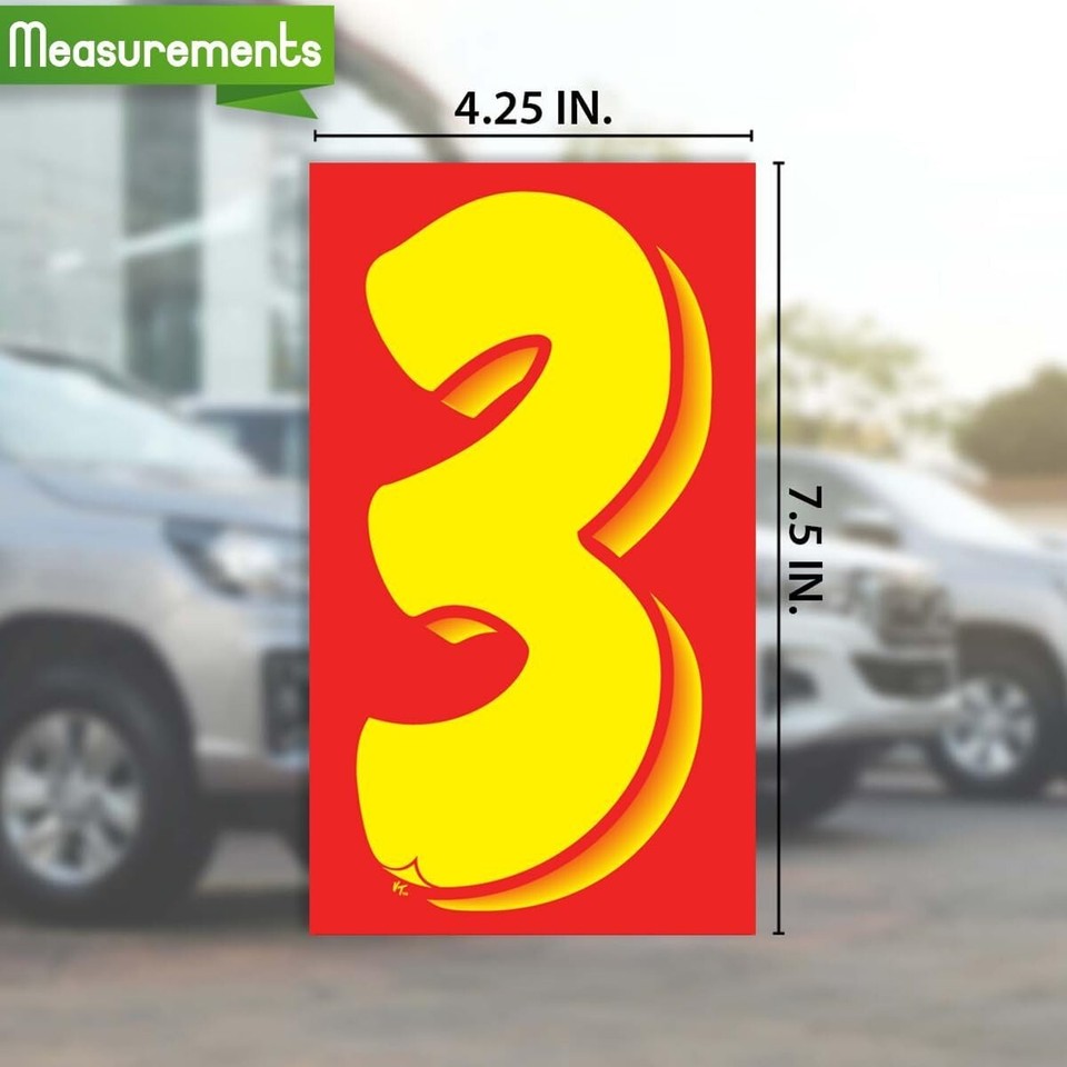 7 1/2 Inch Yellow & Red Numbers Windshield Pricing Stickers Car Dealer ...