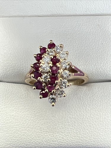 ️ VINTAGE ESTATE .66ct NATURAL RUBY DIAMOND 14k YELLOW GOLD WATERFALL ...