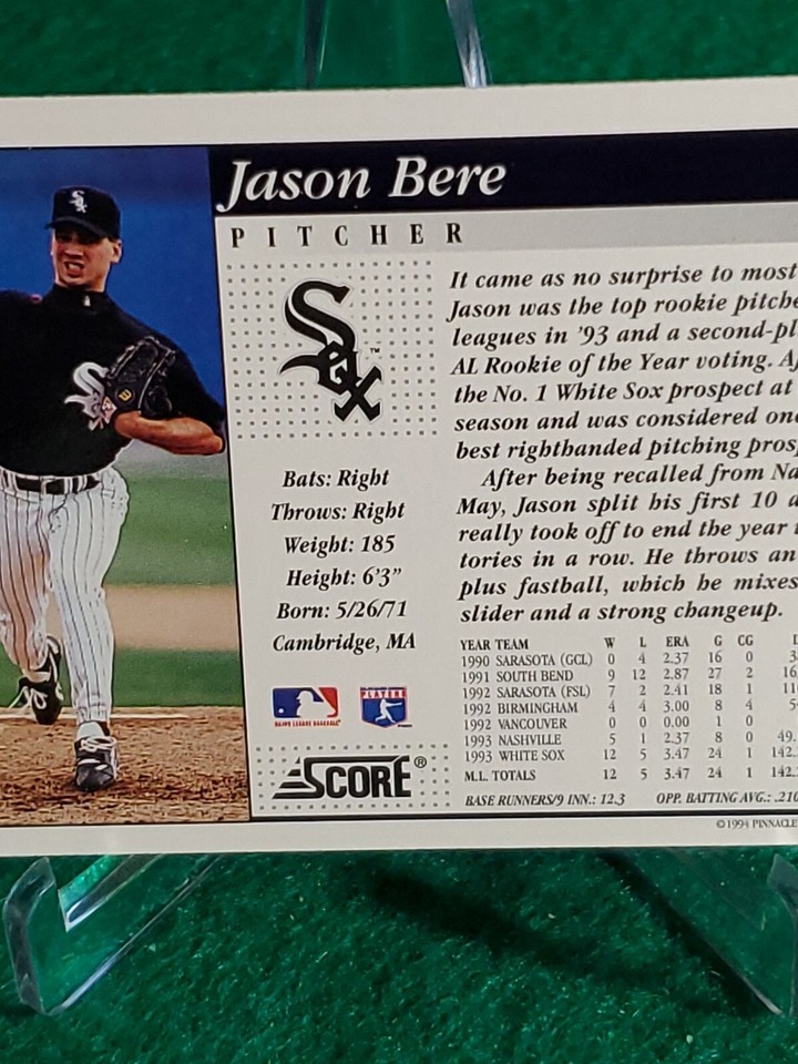 1994 Score #563 Jason Bere Chicago White Sox Rookie RC | eBay