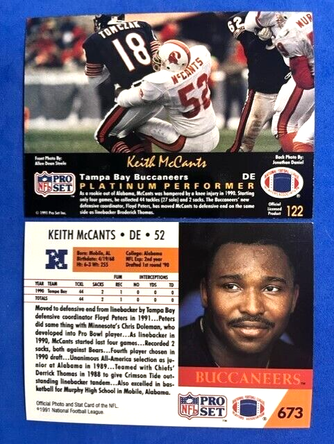 NFL - Keith McCants 1991 Pro Set Platinum & 1991 Pro Set Football ...