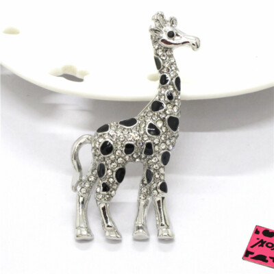 White Bling Cute Giraffe Animal Crystal Fashion Women Charm Brooch Pin ...