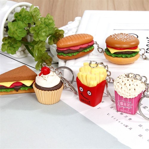 French Fries Hamburger Keyring Simulated Food Key Chain Bag Accessories ...