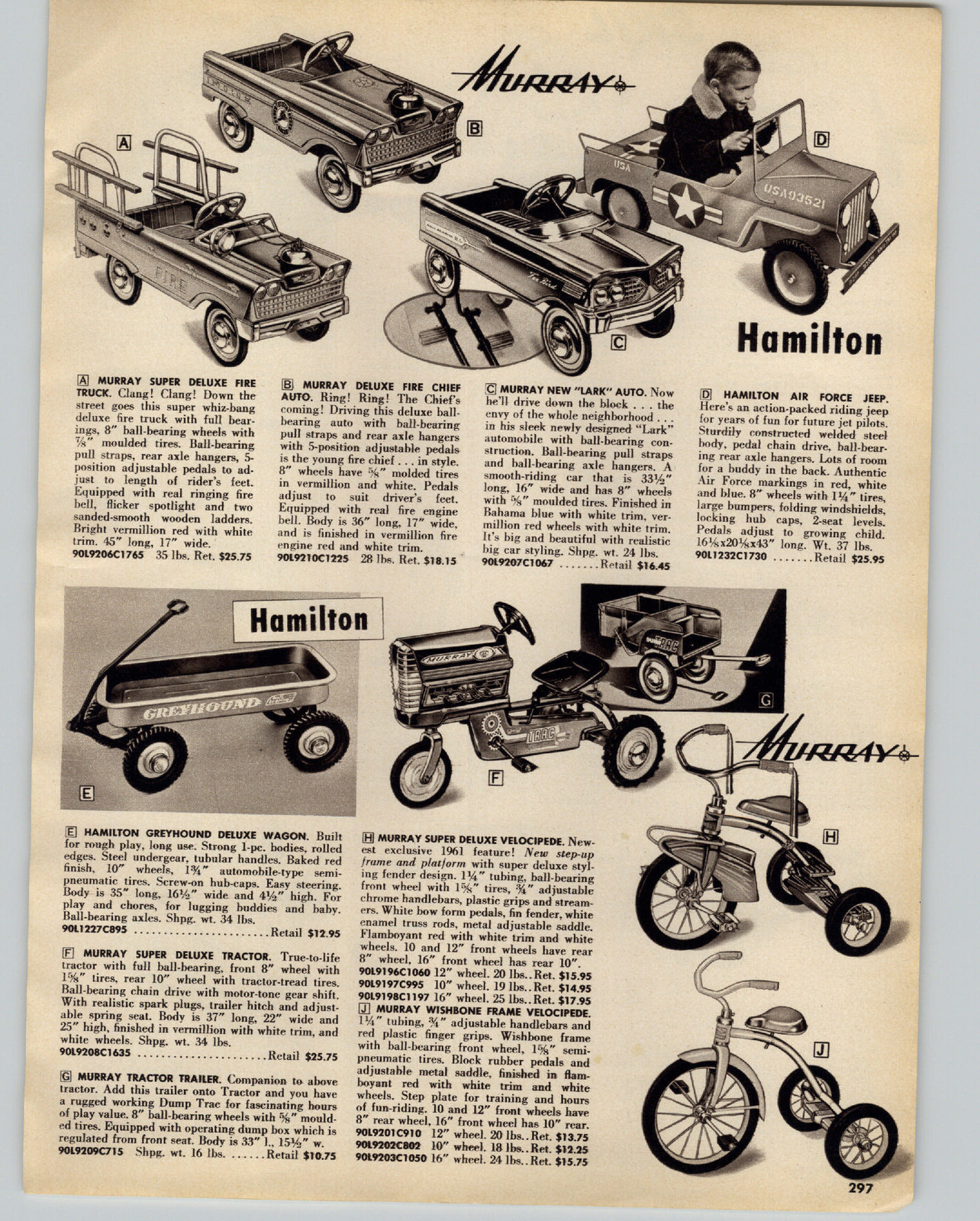 1961 PAPER AD Murray Toy Pedal Car Lark Auto Trac Tractor Air Force ...