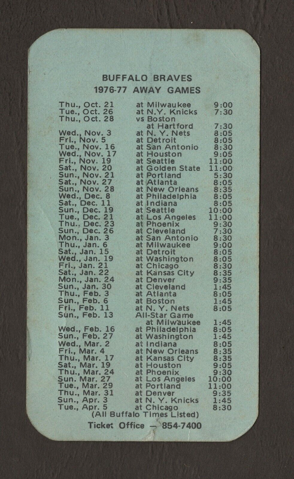 1976-77 Buffalo Braves NBA Basketball Pocket Schedule #S242 | eBay