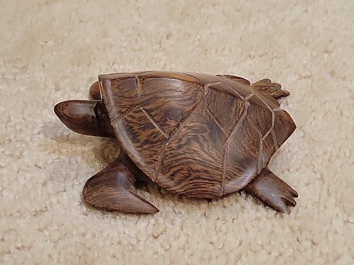 Vintage Wood Hand Carved Turtle Tortoise Sculpture Smooth Shell Approx ...