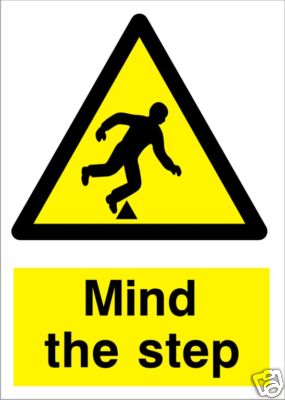 Caution Mind the Step warning sign sticker 15cmx10cm self adhesive ...