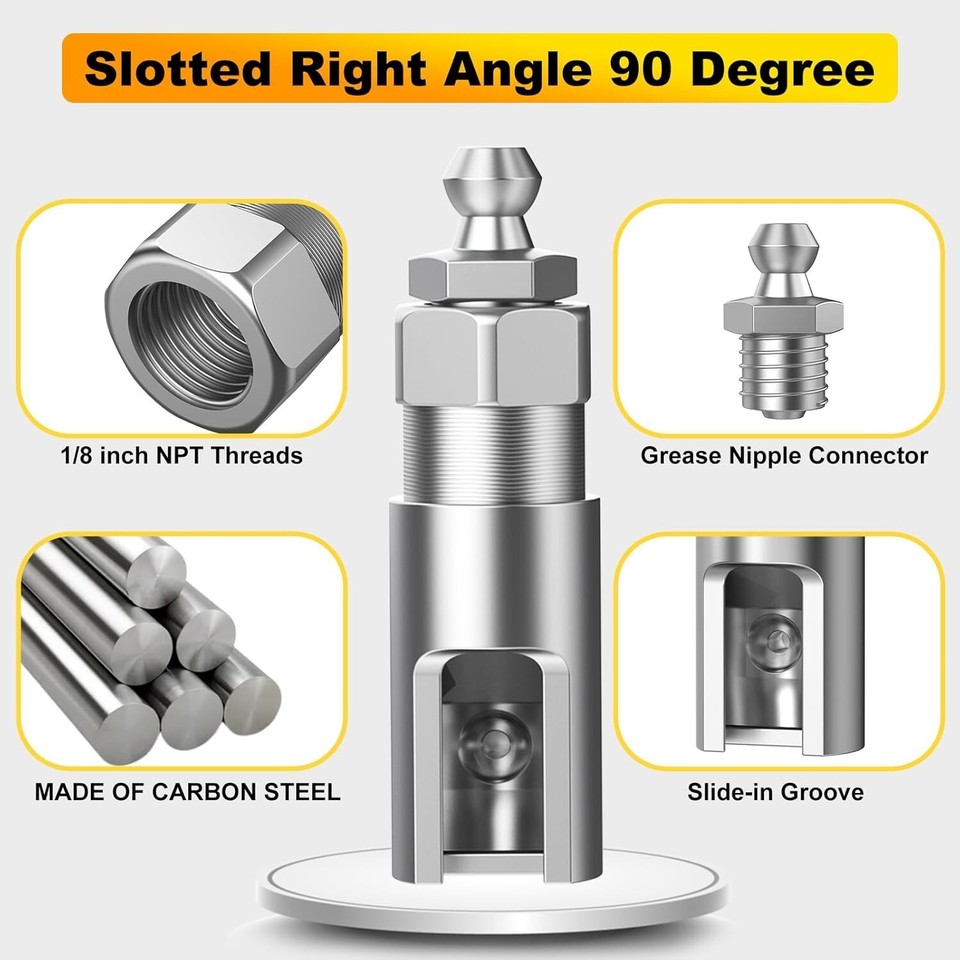 Slotted Right Angle 90 Degree Grease Gun Coupler 1/8Inch NPT Threads w ...