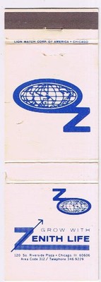 Matchbook Cover Zenith Life Insurance Chicago Illinois | eBay