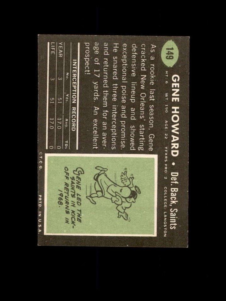 1969 Topps Football #149 Gene Howard STARX 4.5 VG/EX+ (LS803926) | eBay