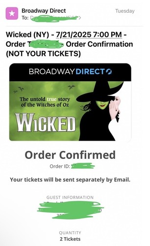 WICKED ON BROADWAY NYC TICKETS - 07/21/25 - 7pm - FRONT ORCHESTRA Row V ...