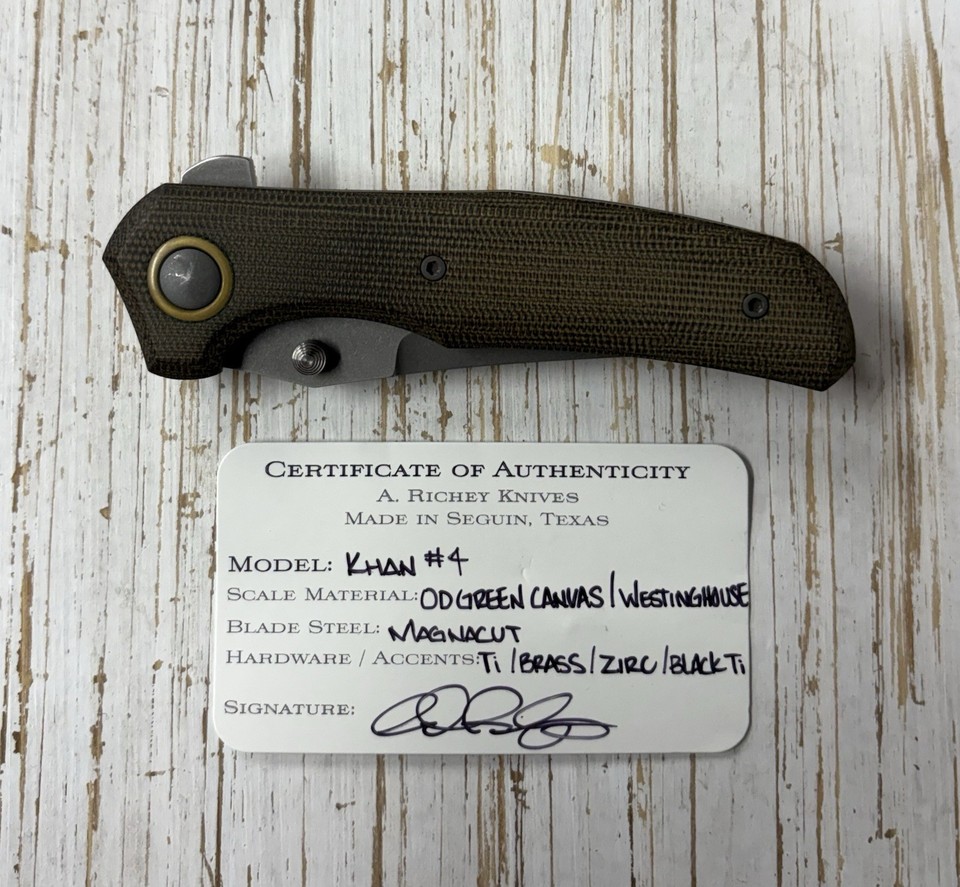 Adam Richey Custom Knives Khan #4 OD Green/Westy Micarta Magnacut | eBay