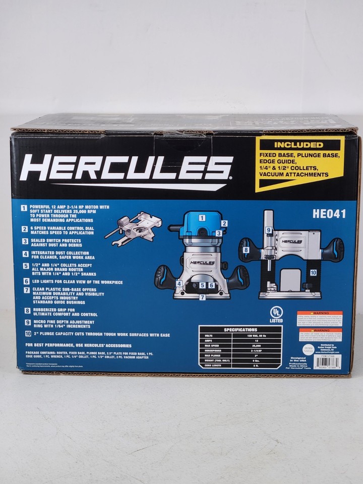 Hercules 120V 12A 2-1/4HP Variable Speed Fixed Base Router Kit HE041 | eBay
