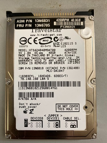 40GB Hitachi HTS424040M9AT00 Laptop IDE Hard Drive FRU P/N 12N6705 ...