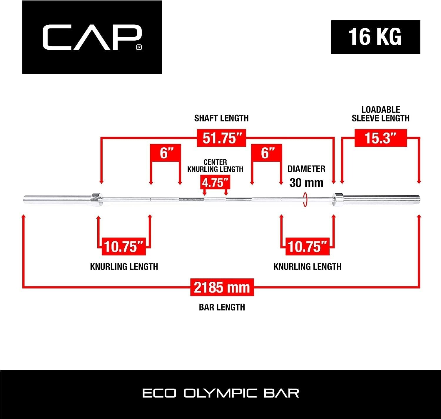 Barbell Olympic Bars, 500 Pounds Weight Limit, Made From Solid Cold ...