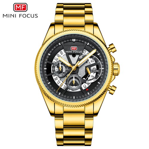 MINI FOCUS Men Gold Watch Calendar Date Display Quartz Watch Business ...
