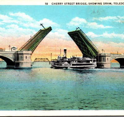 Cherry Street Bridge Showing Draw Toledo Ohio OWANA SHIP Vintage ...