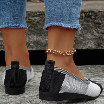 Fashion Colorblock Flats Shoes Flying Woven Breathable Cozy Loafers For ...
