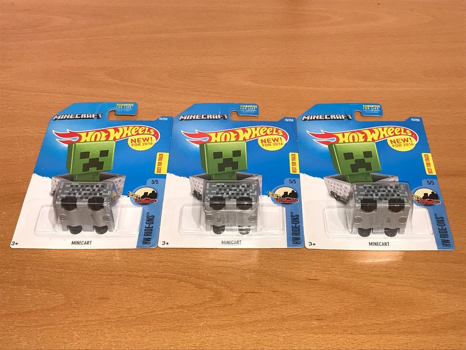 HOT WHEELS MAINLINE 2016 70/250 MINECRAFT MINECART x3 HW RIDE-ONS LOT ...