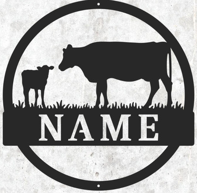 PR04-STEEL PLASMA CUT Round cow farm family name sign personalized ...