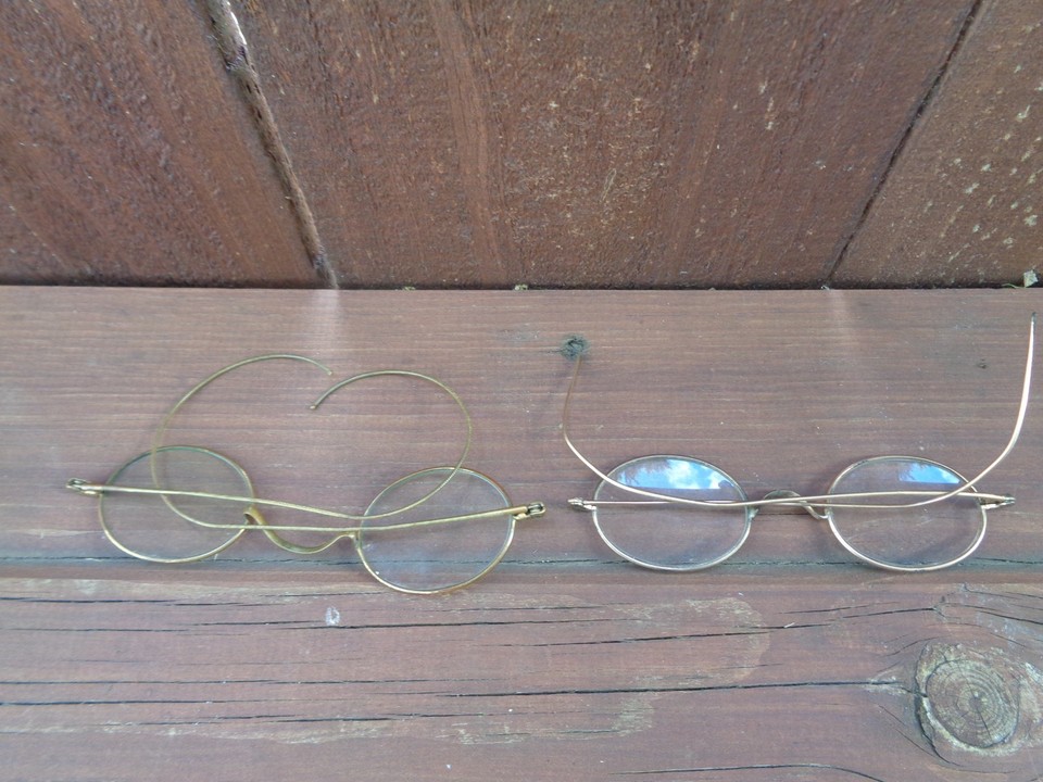 OLD ANTIQUE GOLD WIRE FRAME EYE GLASSES 2 Pr. Metal Unknown | eBay