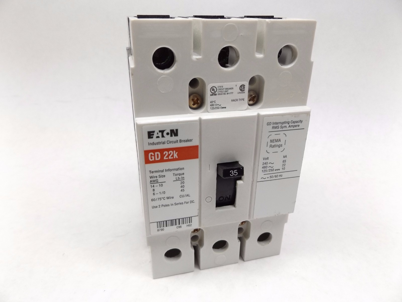 Eaton / Cutler Hammer GD3035 Etn 35A GD22K Industrial Circuit Breaker 3 ...