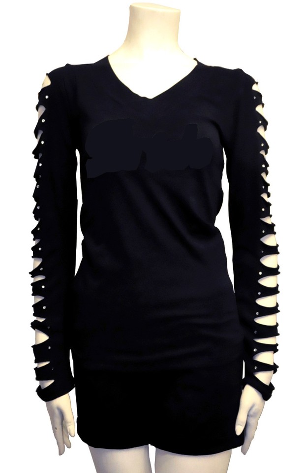BLING BLING ANGEL WINGS RHINESTONE,RIPPED SLIT CUT OUT LONG SLEEVE T ...