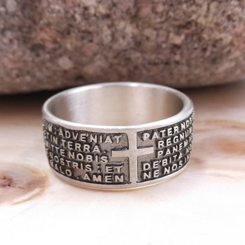 Men's Ring in 925 Silver OUR FATHER religious Latin prayer with ...