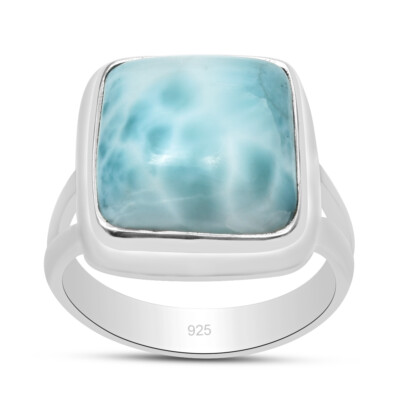 Natural Larimar 925 Sterling Silver Split Shank Ring For Women & Girls ...