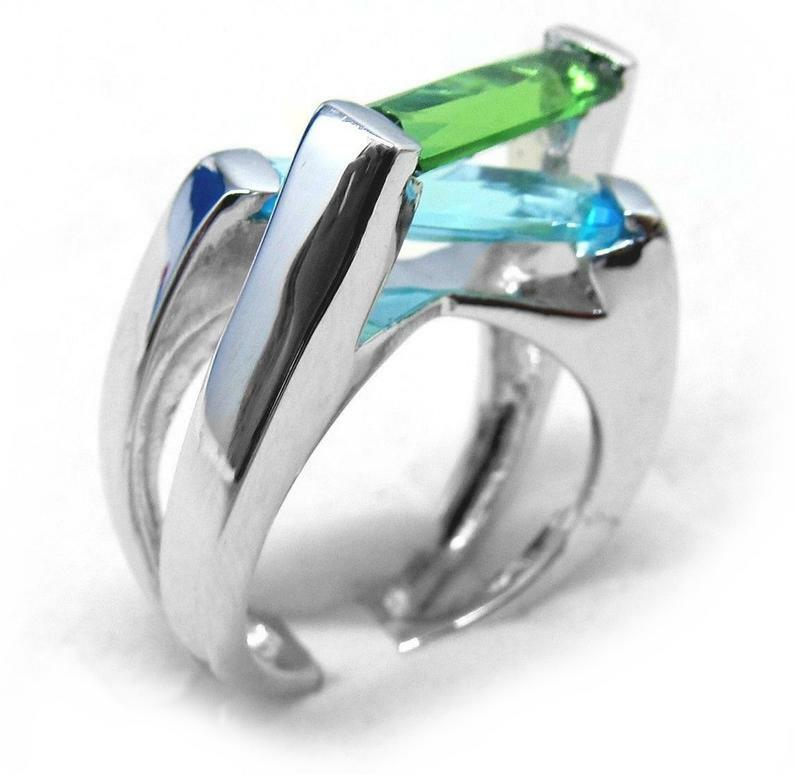 R98S Mt St Helens Green & Blue Helenite Floating Crossover Sterling ...