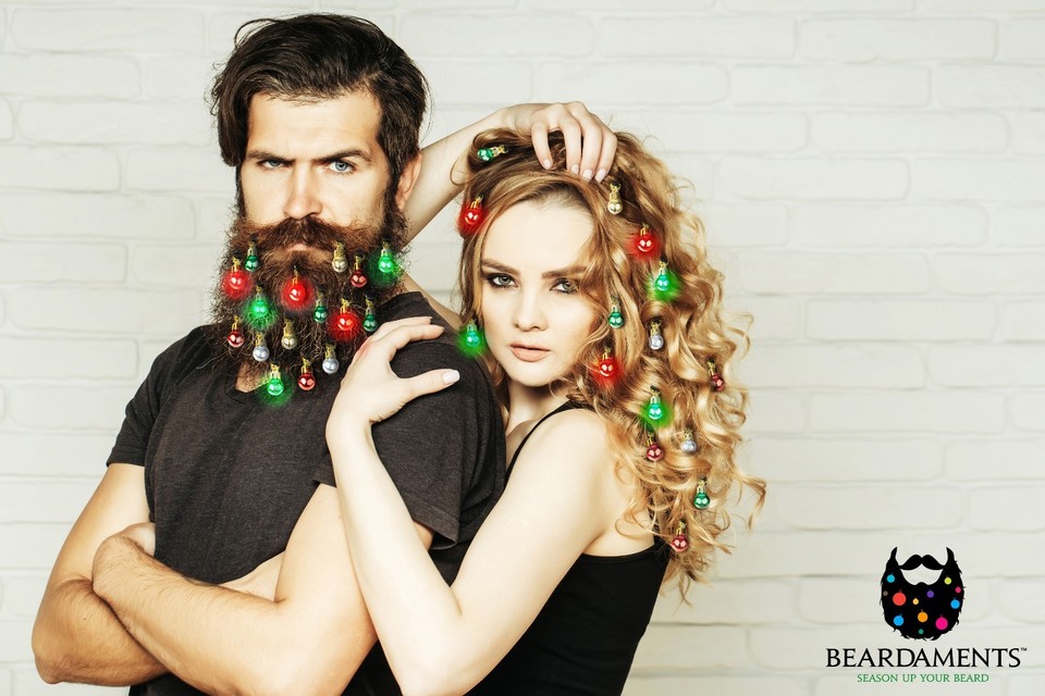 Beardaments Lights- Light Up Beard Ornaments, 16pc Christmas Facial ...