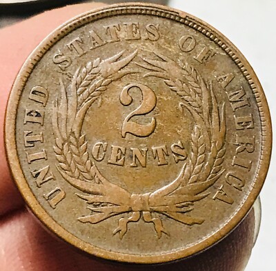 1865 Two Cent Piece 2C Ungraded Civil War Date US Copper Coin CC25468 ...
