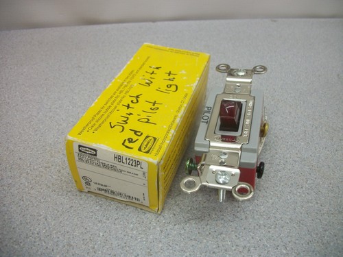 HUBBELL 3-WAY RED PILOT LIGHT TOGGLE SWITCH HBL1223PL 20AMP 120/277VOLT ...