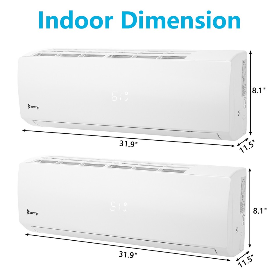 ZOKOP Dual Zone 18000 BTU Mini Split Air Conditioner Heat Pump Cooling ...